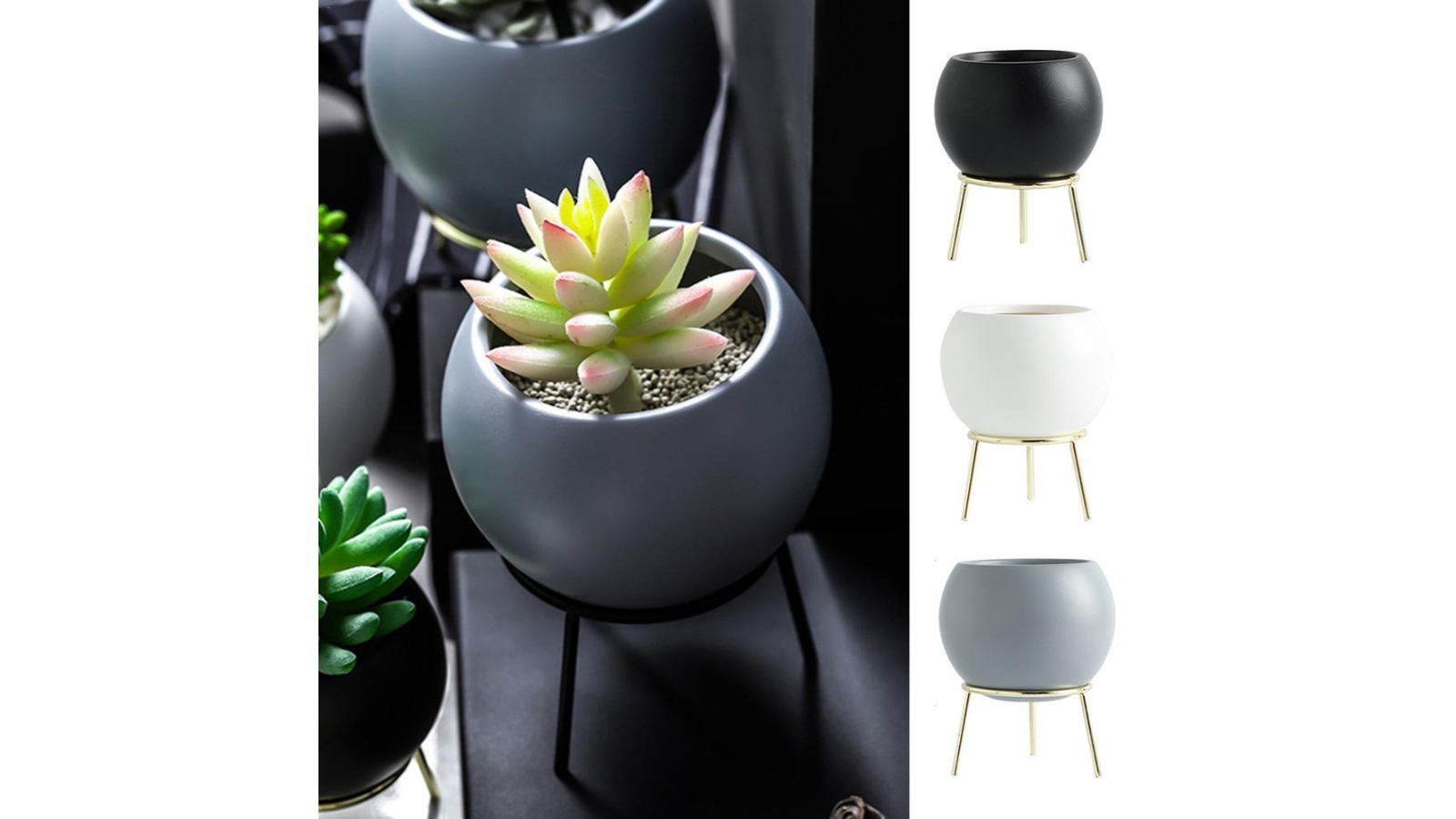 HOD Nordic Ceramic Arc Pot With Metal Stand Home Decor Plant Pot ...