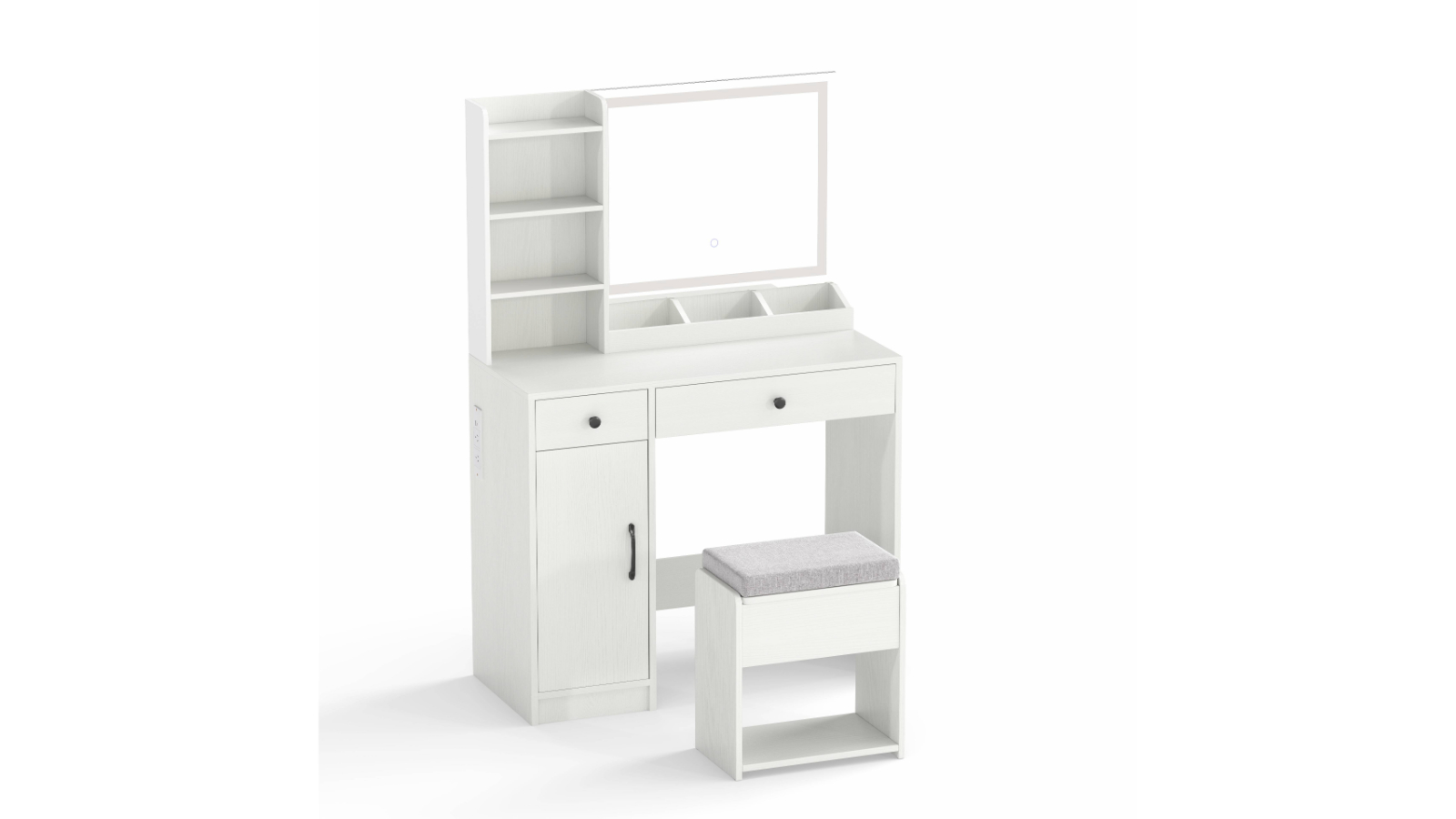 Costway LED Mirror Dressing Table Set with Cabinet Drawer and Stool ...