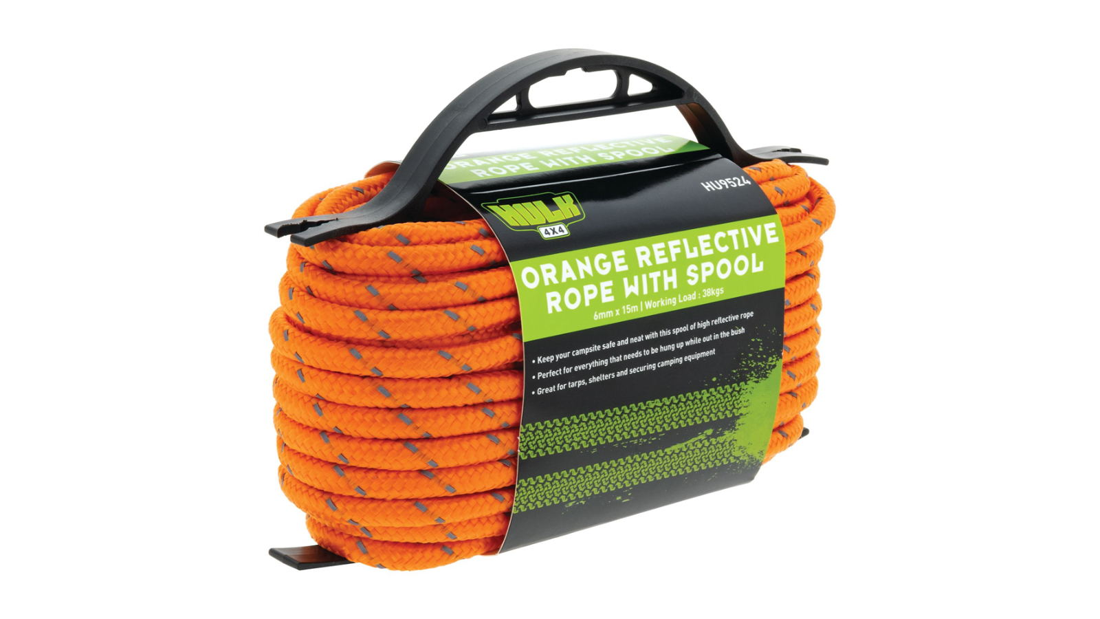 Hulk 4x4 15metre Durable Spooled Hi-Vis Reflective Rope - Orange ...