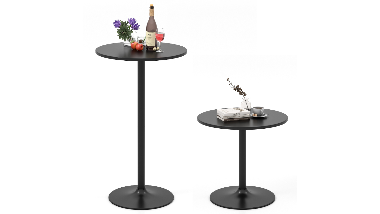 Costway 2 Piece Bistro High Round Bar and Side Tables - Black | Harvey ...