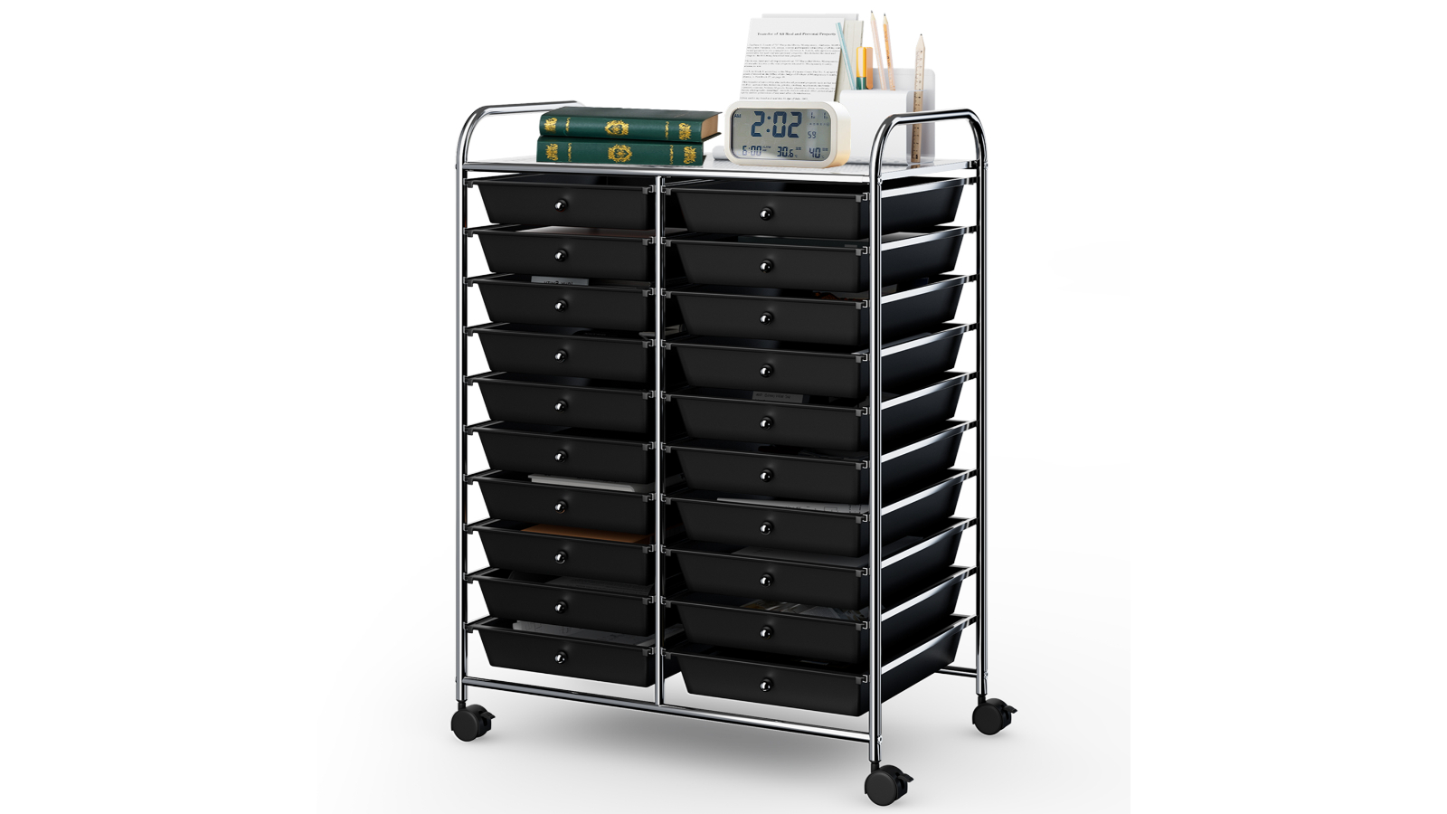 Costway 20-Drawers Galvanized Rolling Storage Trolley Cart Filing ...