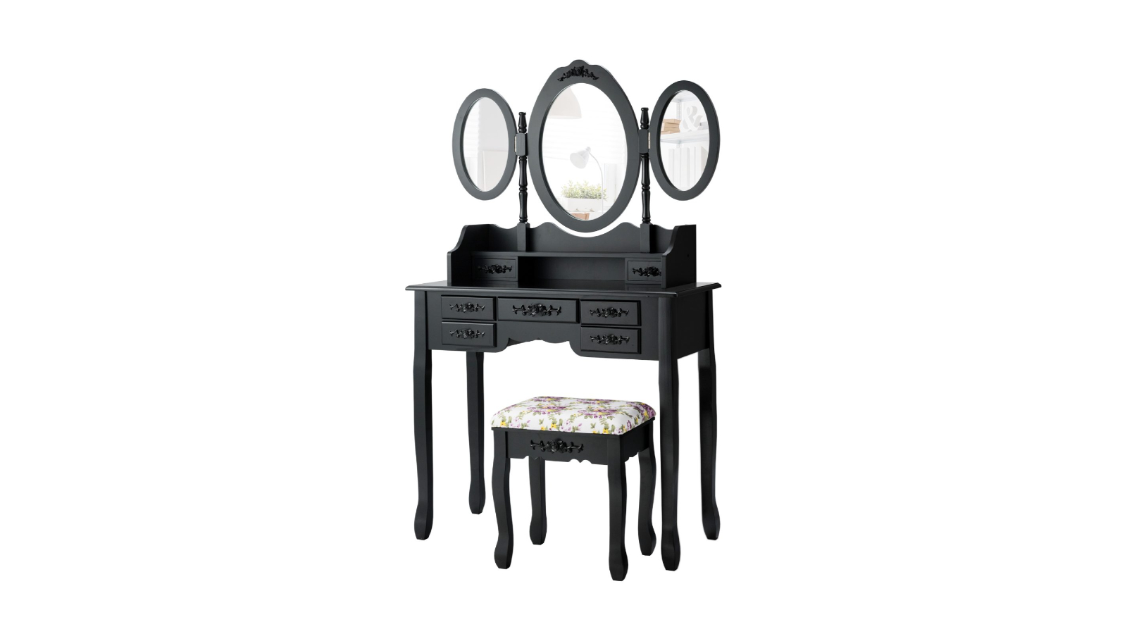 Costway Dressing Table Set with 7-Drawer - Black | Harvey Norman