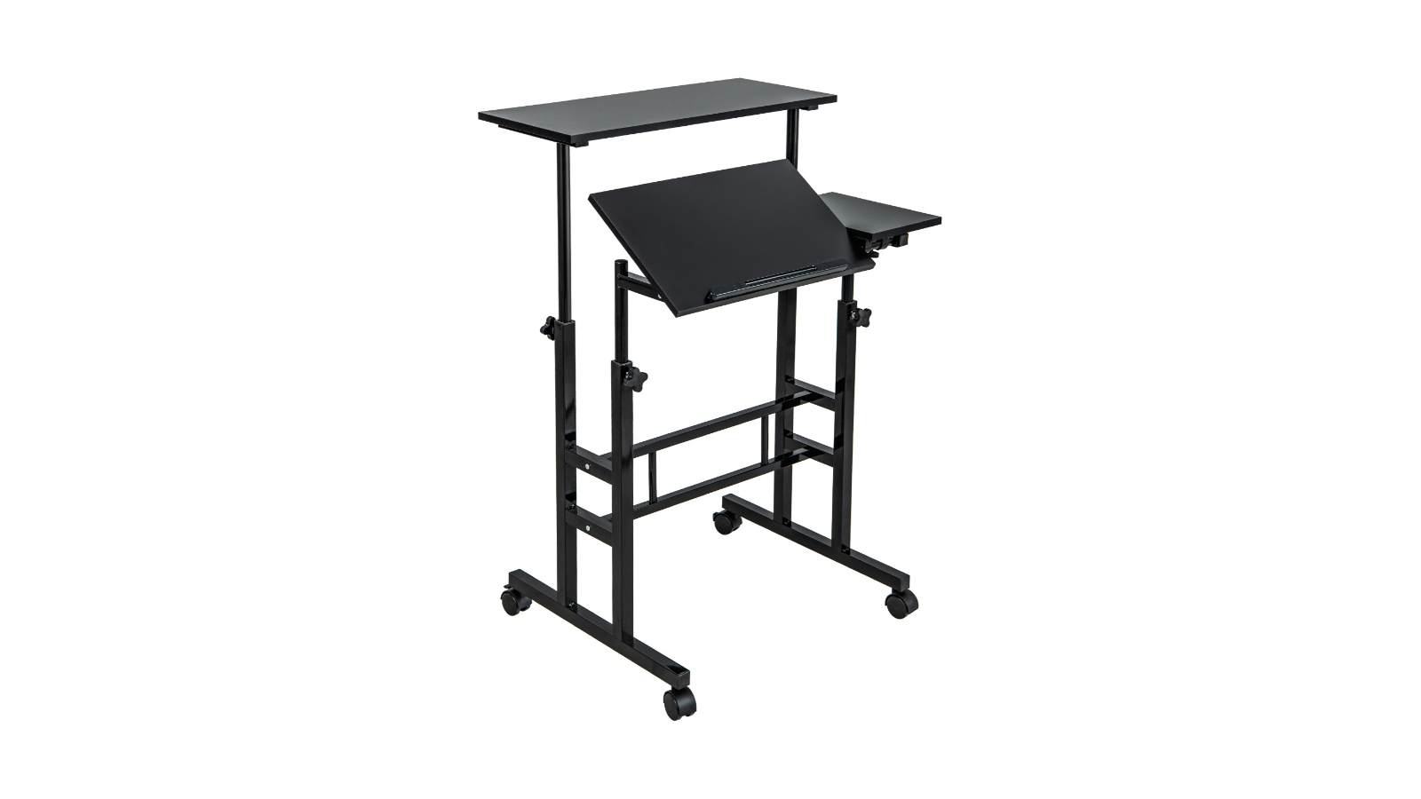 Costway Mobile Adjustable Stand-up Laptop Desk with 2 Tilting Desktop ...