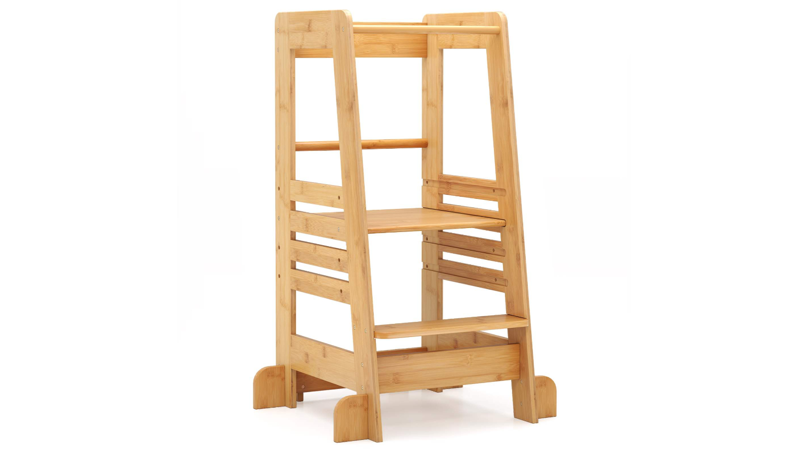 Costway Adjustable Wood Step Stool with Rail | Harvey Norman