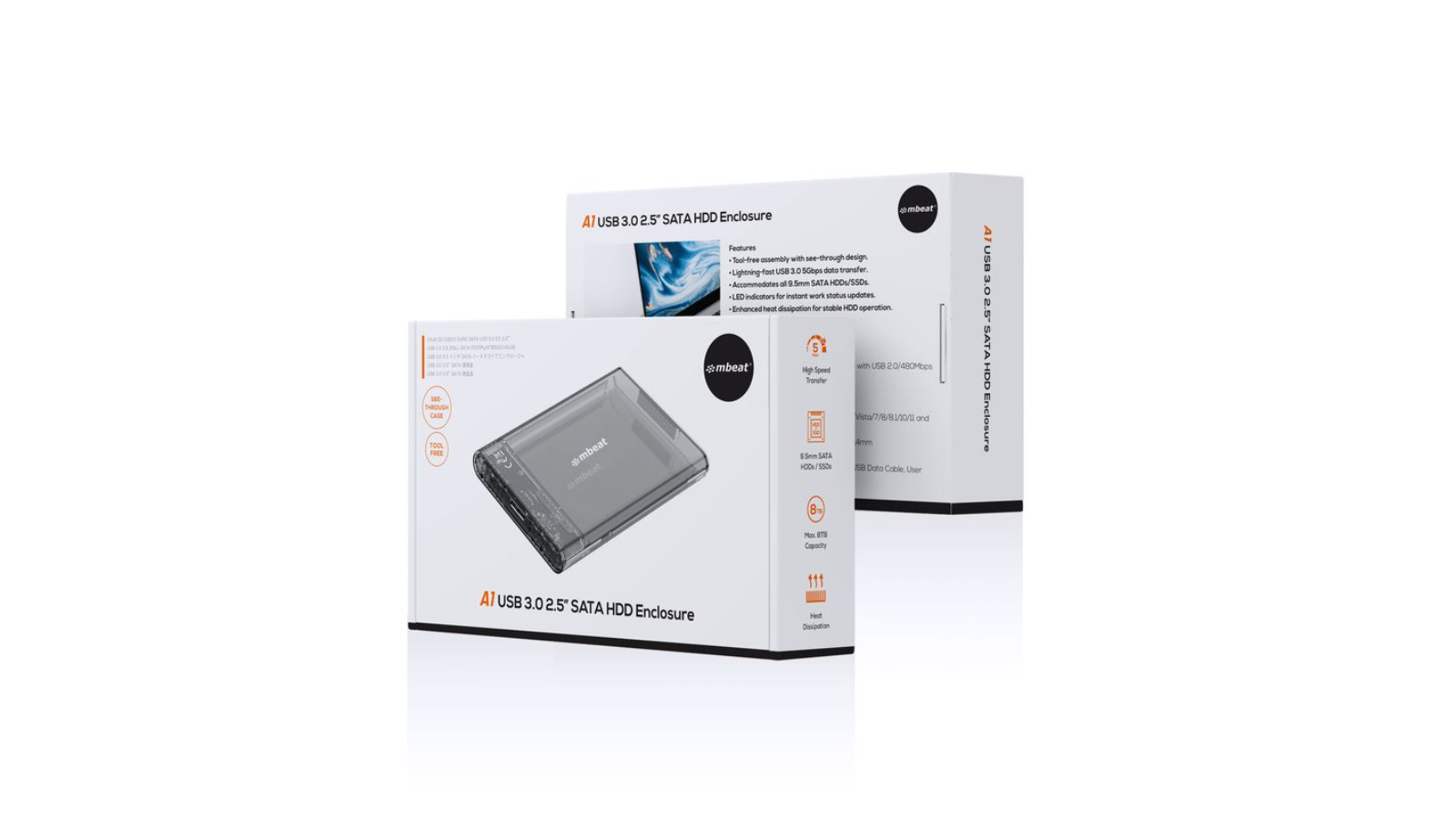 MBeat A1 3.0 2.5inch SATA HDD Enclosure See-Through Tool Free USB ...