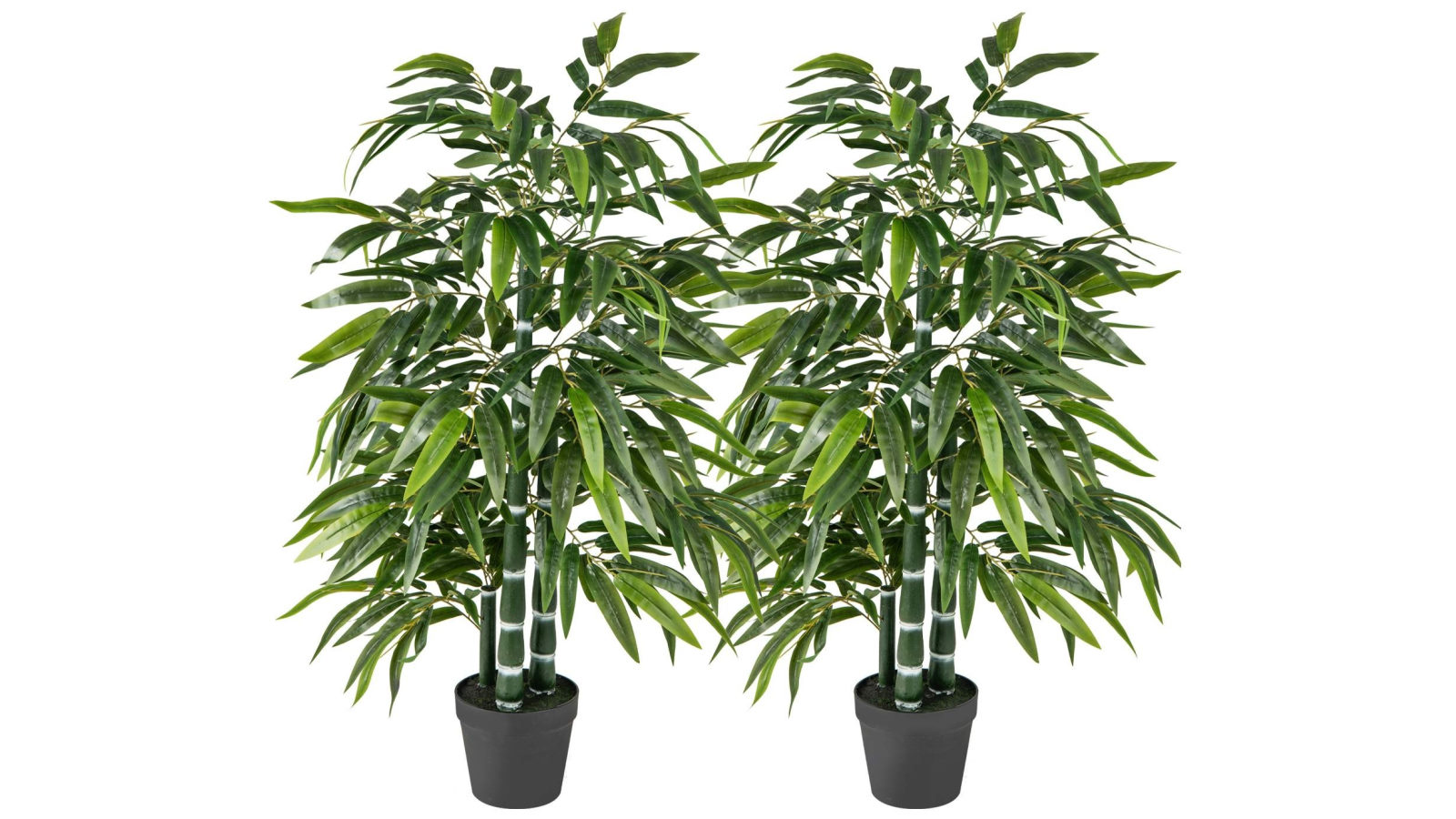 Costway Pack of 2 Tall Artificial Potted Tree Fake Bamboo Leave Tree ...