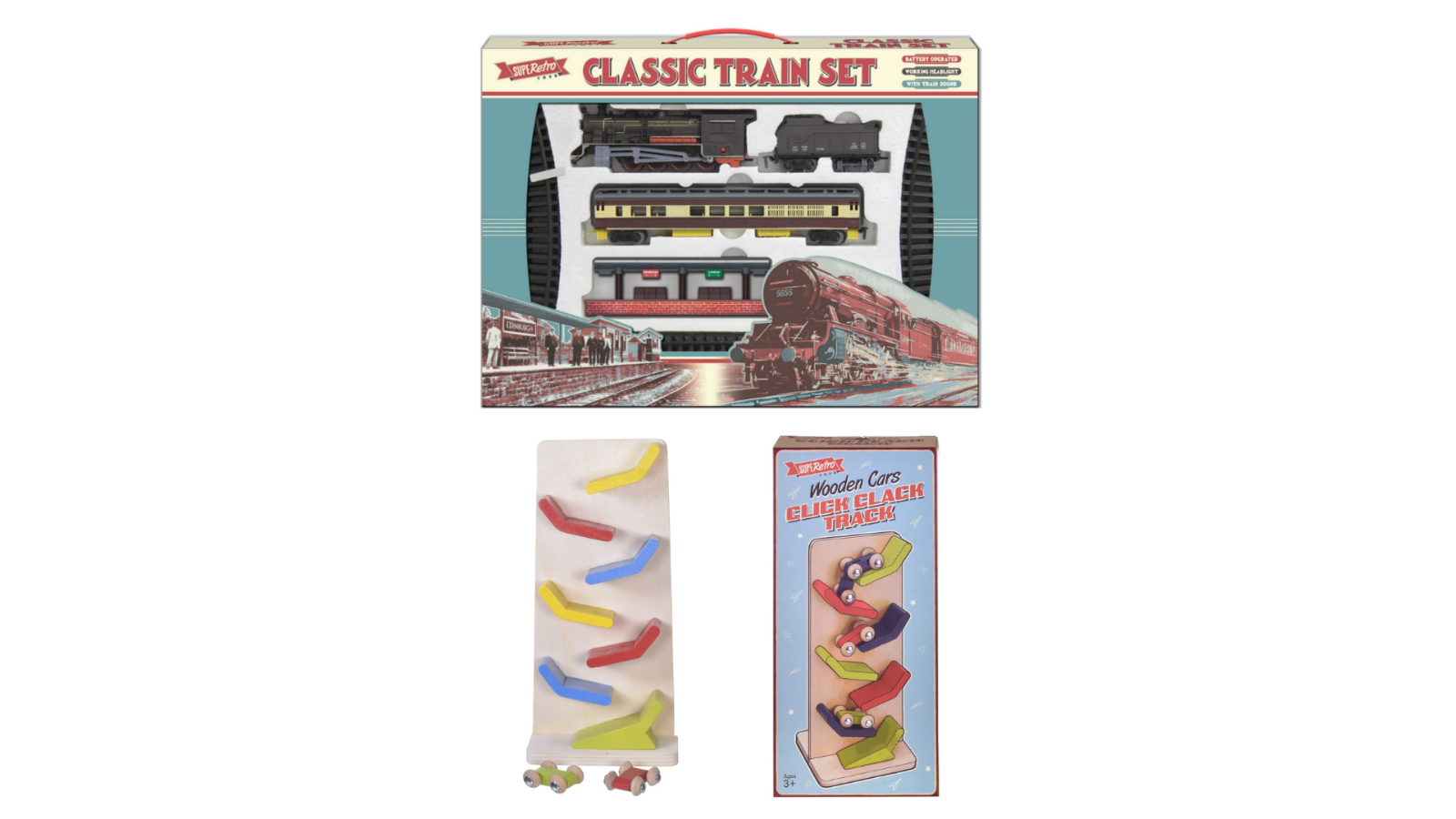 IHart Toys Retro Classic Train Set and Wooden Click Clack Car Bundle ...