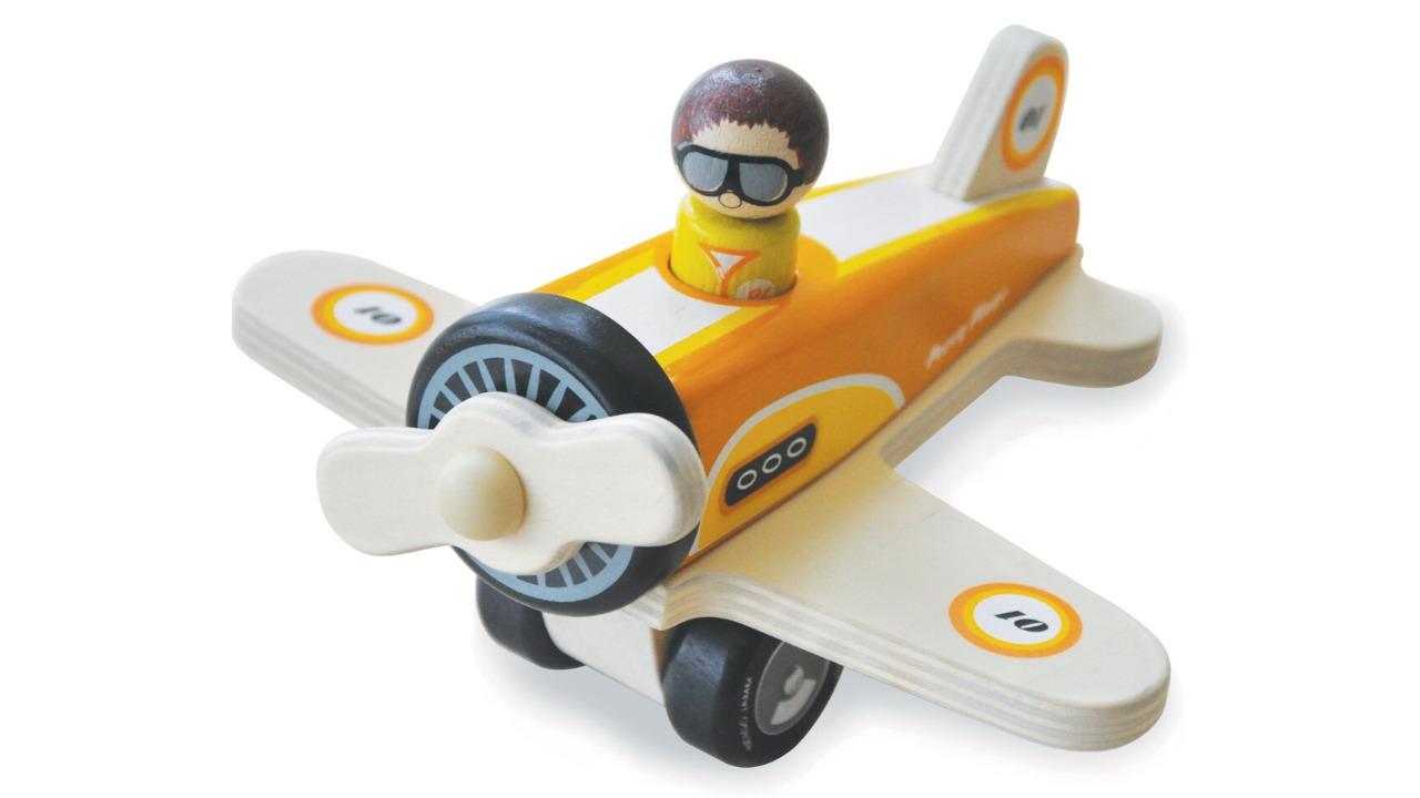 Indigo Jamm 18cm Wooden Percy Plane Toy - 12 month+ | Harvey Norman