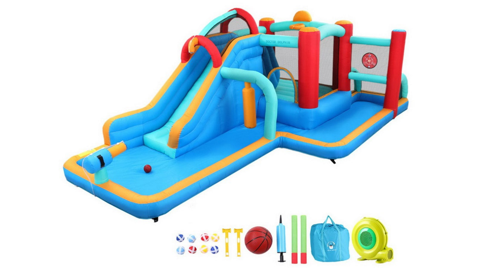 Doctor Dolphin 615 x 322cm Kids Inflatable Water Slide Splash Pool Park ...