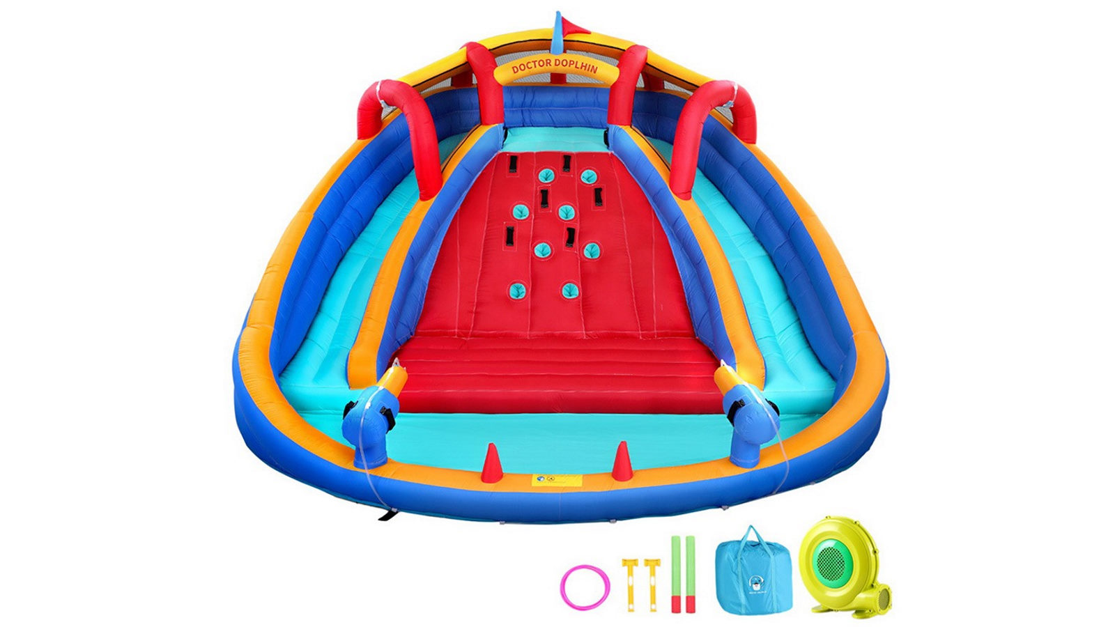 Doctor Dolphin 408 x 386cm Kids Inflatable Pool Water Slide Cannon ...
