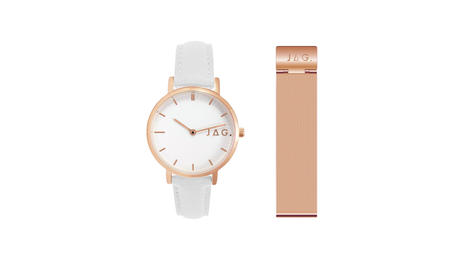 JAG Camden Womens Watch with White Leather and Rose Gold Mesh Strap Set ...
