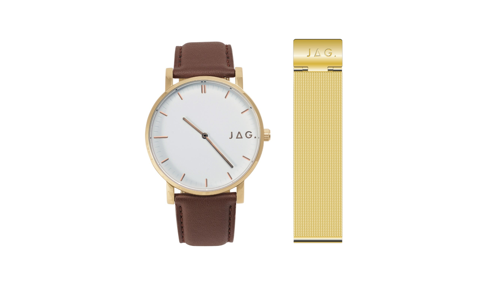JAG Chadstone Mens Watch with Brown Leather and Gold Tone Mesh Strap ...