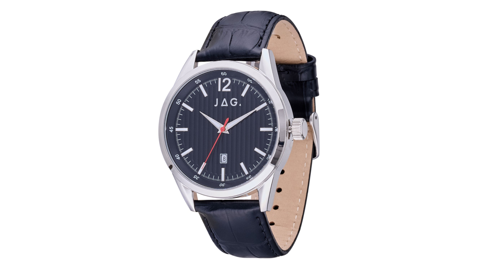 JAG Colo Silver Stainless Steel Mens Watch with Black Dial and Leather ...