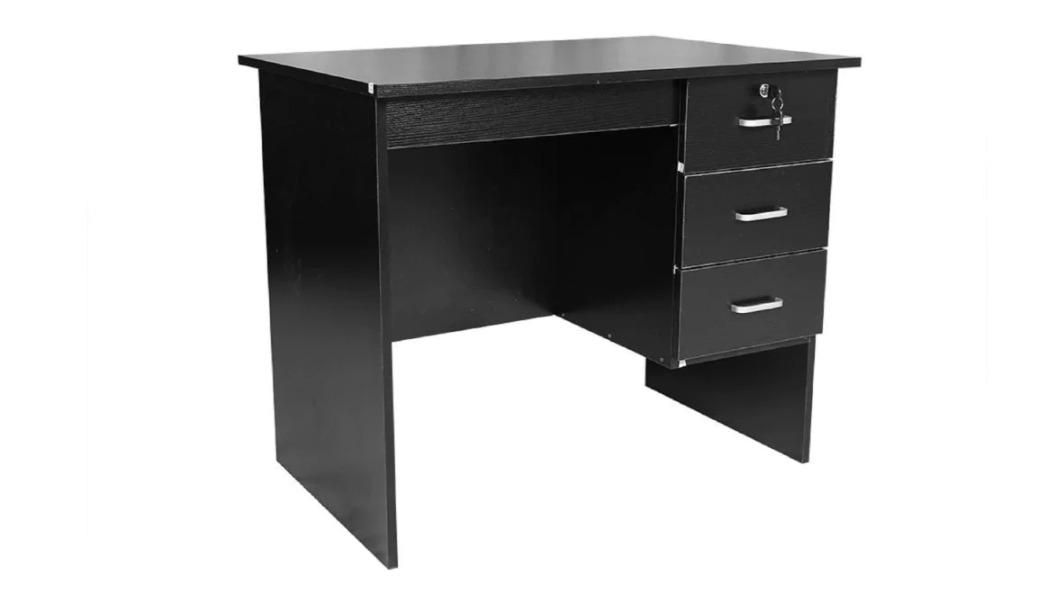 Design Square Black Modern Office Desk 3-Drawer - 90cm | Harvey Norman