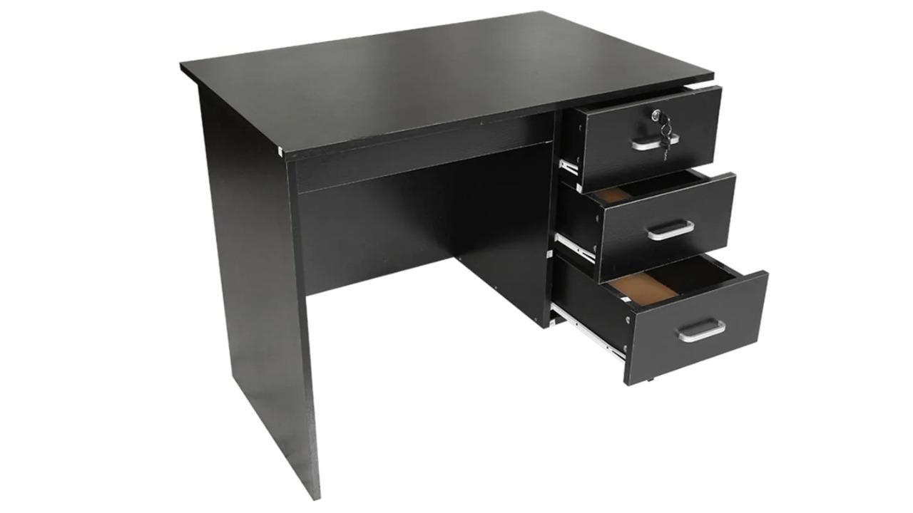 Design Square Black Modern Office Desk 3-Drawer - 90cm | Harvey Norman