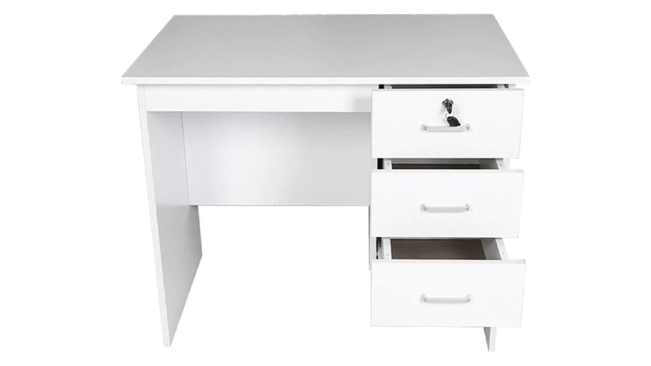 Design Square White Modern Office Desk 3-Drawer - 90cm | Harvey Norman