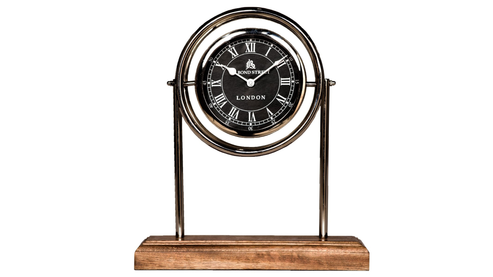 SSH Collection Timber/Nickel Bond Street Tall Desk Clock with Round ...