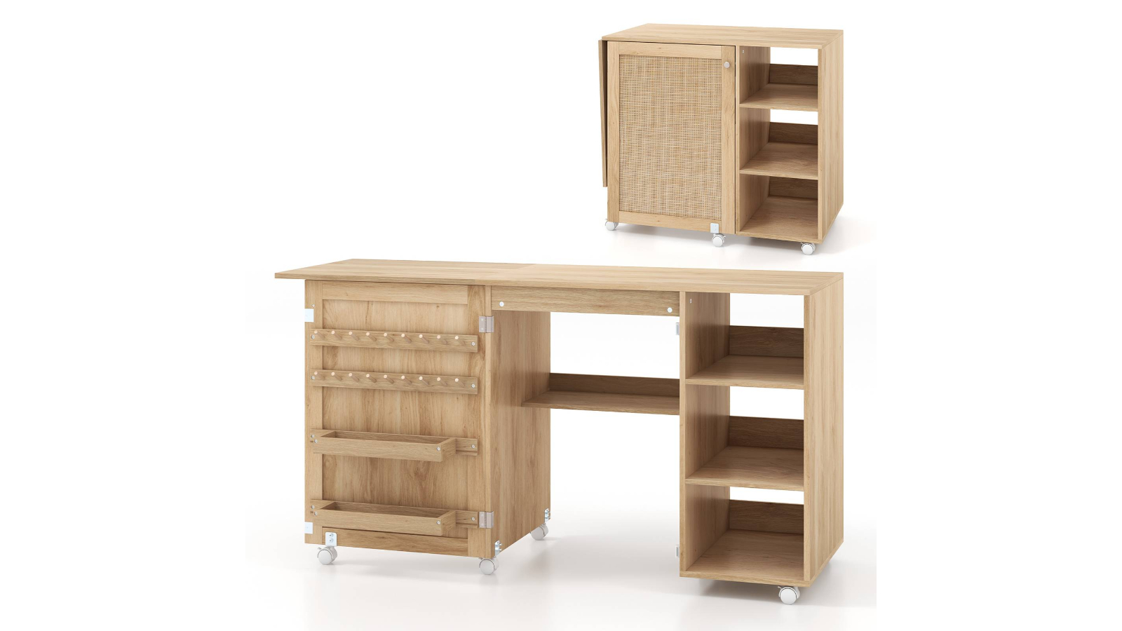 Costway Multi-Purpose Sewing Table with Rattan Door and Lockable ...