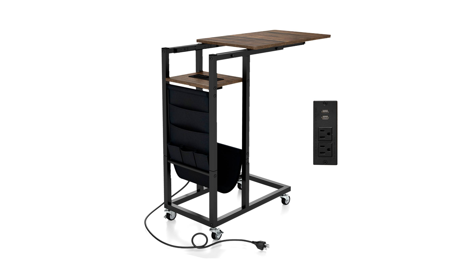 Costway C-Shaped Rolling End Table with Charging Station and Storage ...