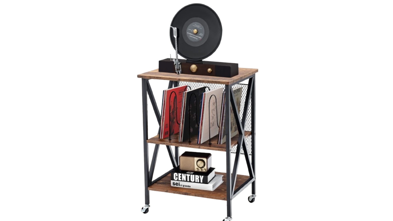 Costway 3-Tier Mobile Turntable Stand with 3 Divider and Lockable Wheel ...