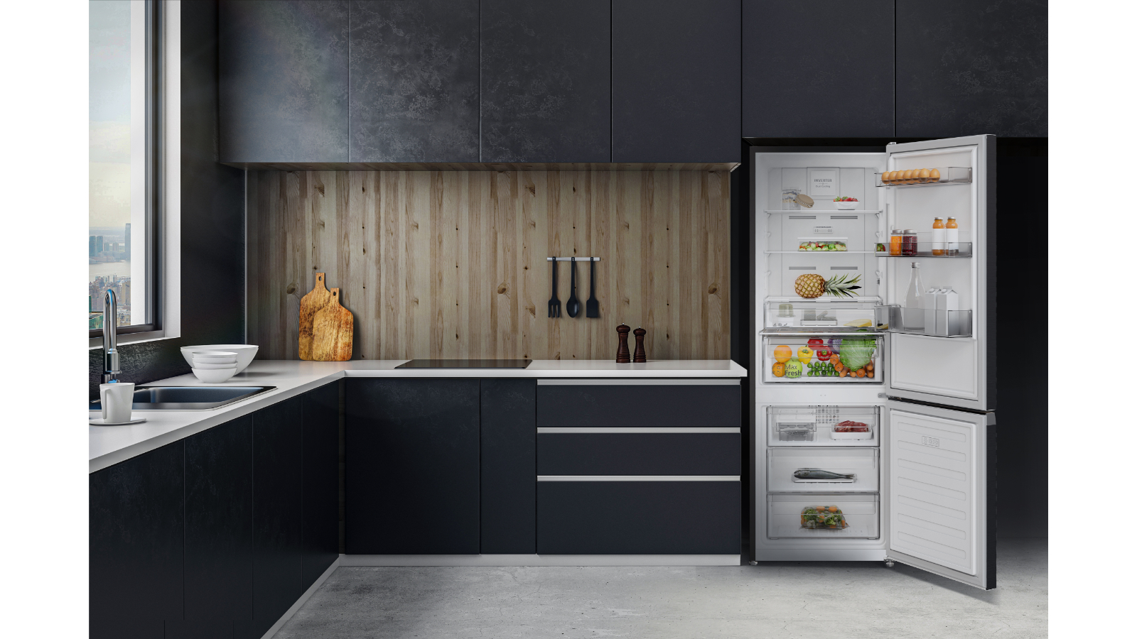 Hitachi 323L Bottom Mount Fridge - Pearl Steel | Harvey Norman