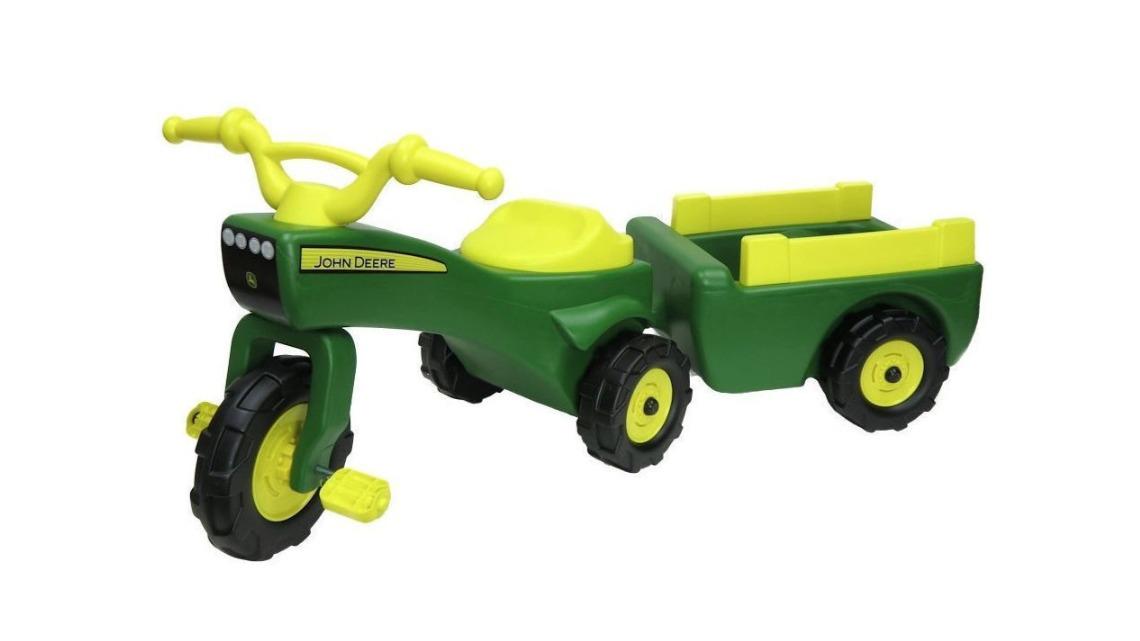 John Deere Pedal Trike Tractor Ride-On Toy with Pull Wagon | Harvey Norman