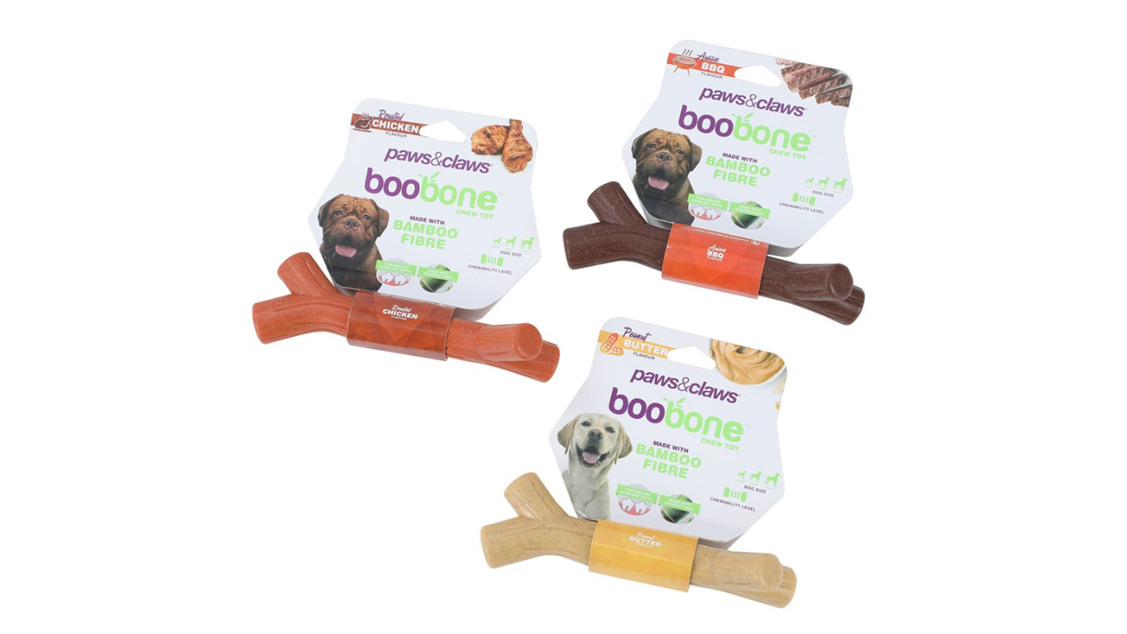 Paws and Claws Pack of 3 BooBone Aussie BBQ/Peanut Butter/Roast Chicken ...