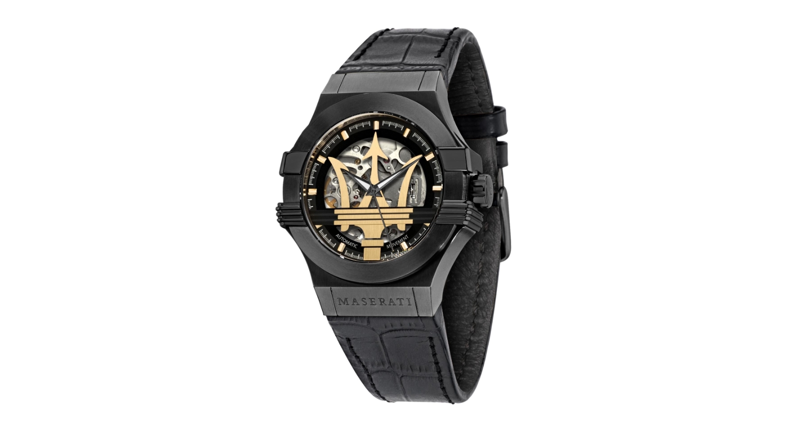 Maserati Potenza Skeleton Automatic Watch 4.2cm - Black | Harvey Norman