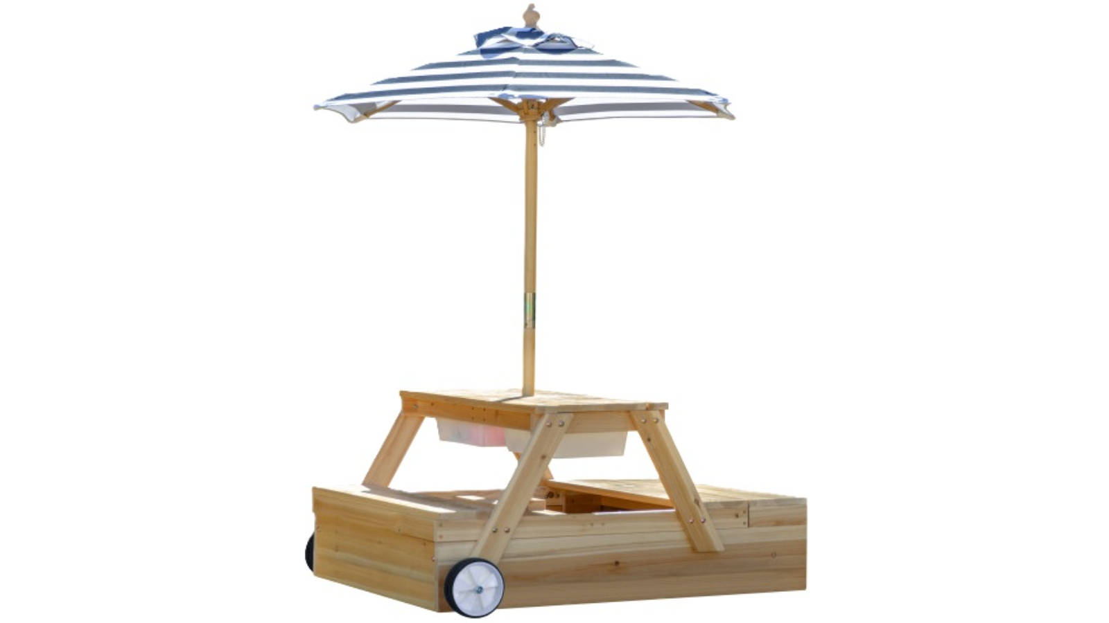 Teamson Kids Outdoor Explorer 2-in-1 Wooden Sandbox + Picnic Table with ...