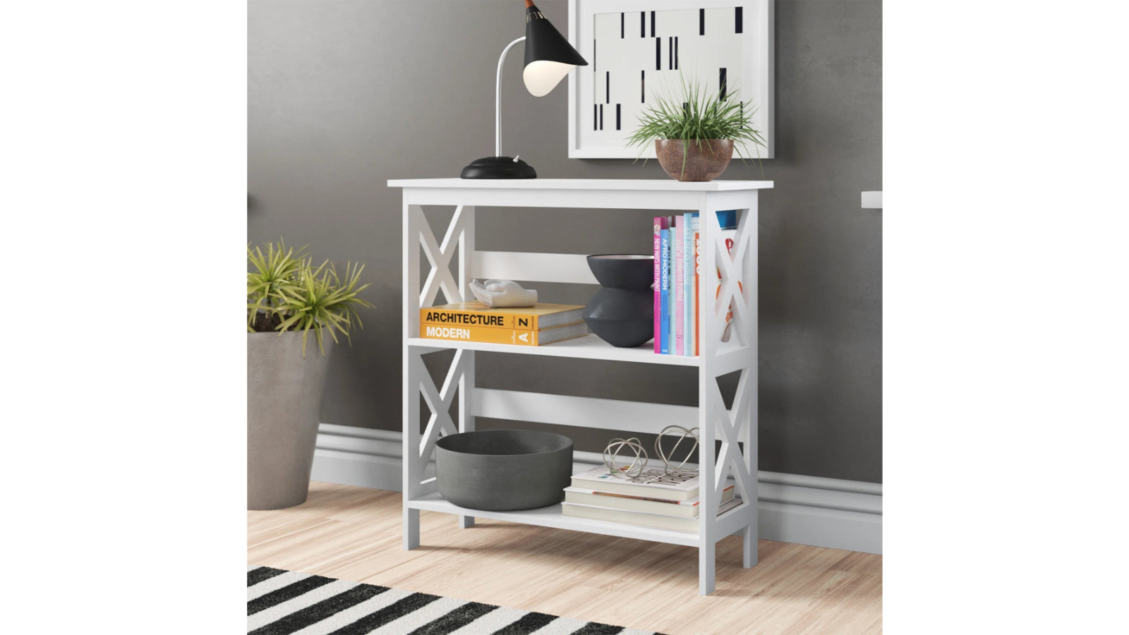 Maestro Furniture White Krepin Low Wooden 3-Tier Bookcase Display Shelf ...