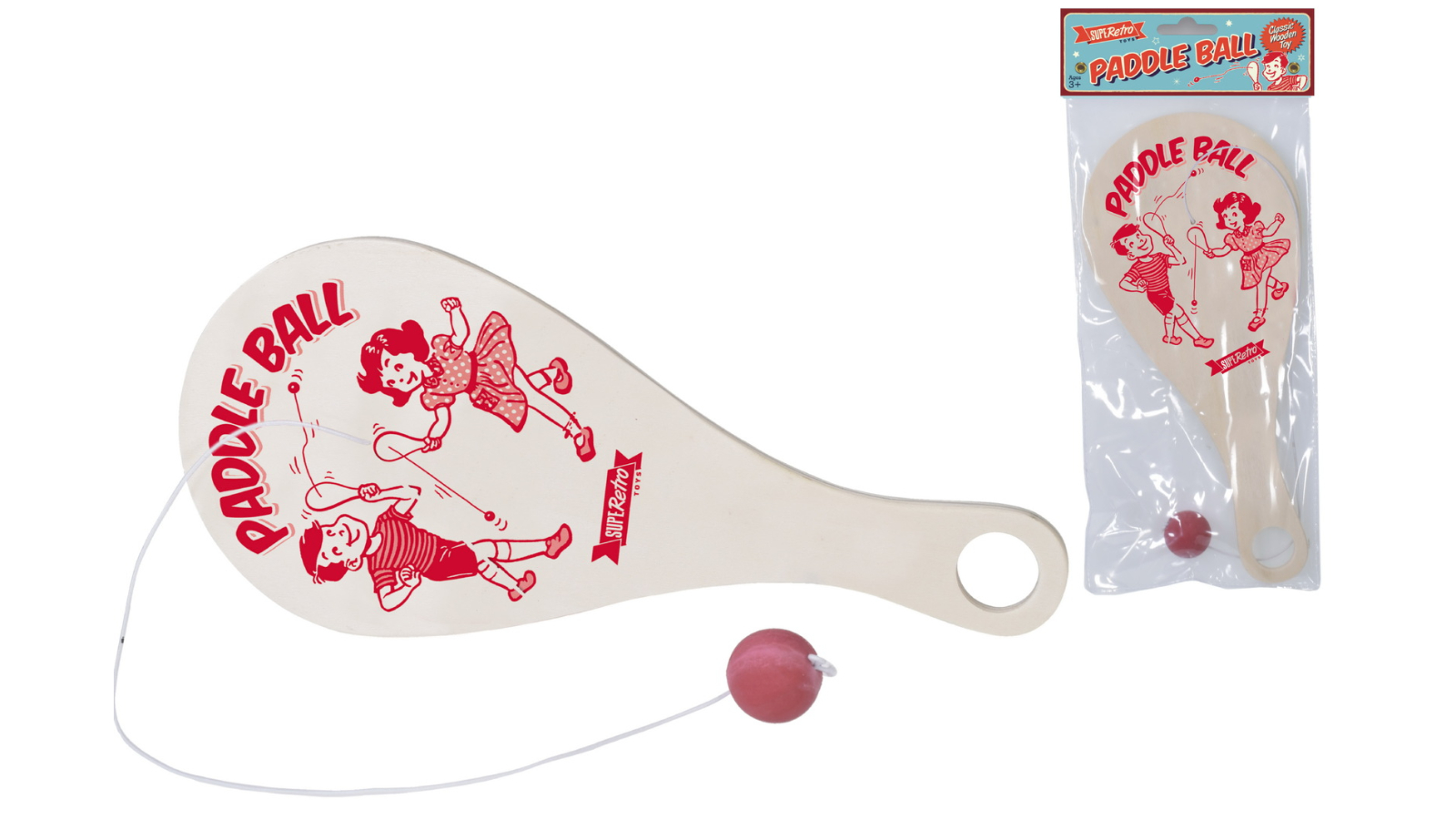 SupeRetro Wooden Paddle Bat and Ball | Harvey Norman