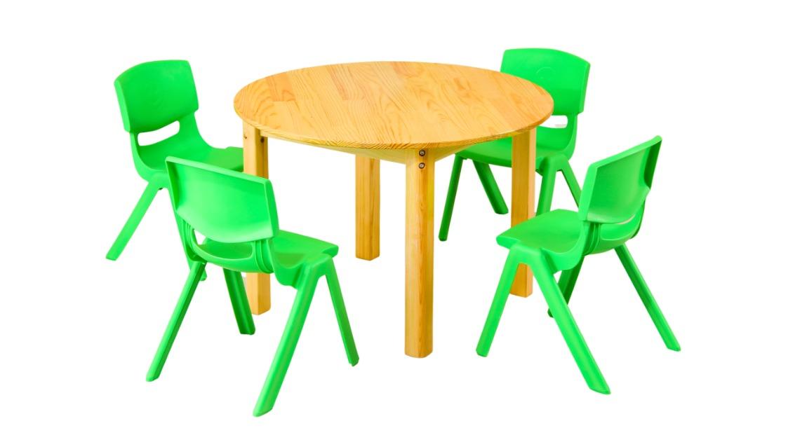 HelloDeal Pinewood Timber Children Desk 80cm Round Wooden Kids Table ...