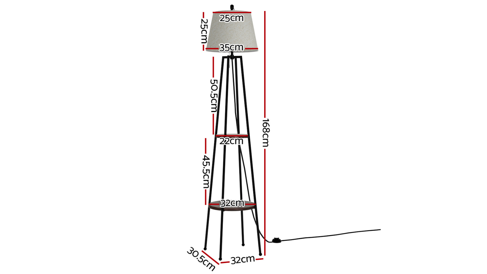 Artiss Modern LED Floor Lamp Stand Storage Shelves Living Room Light ...