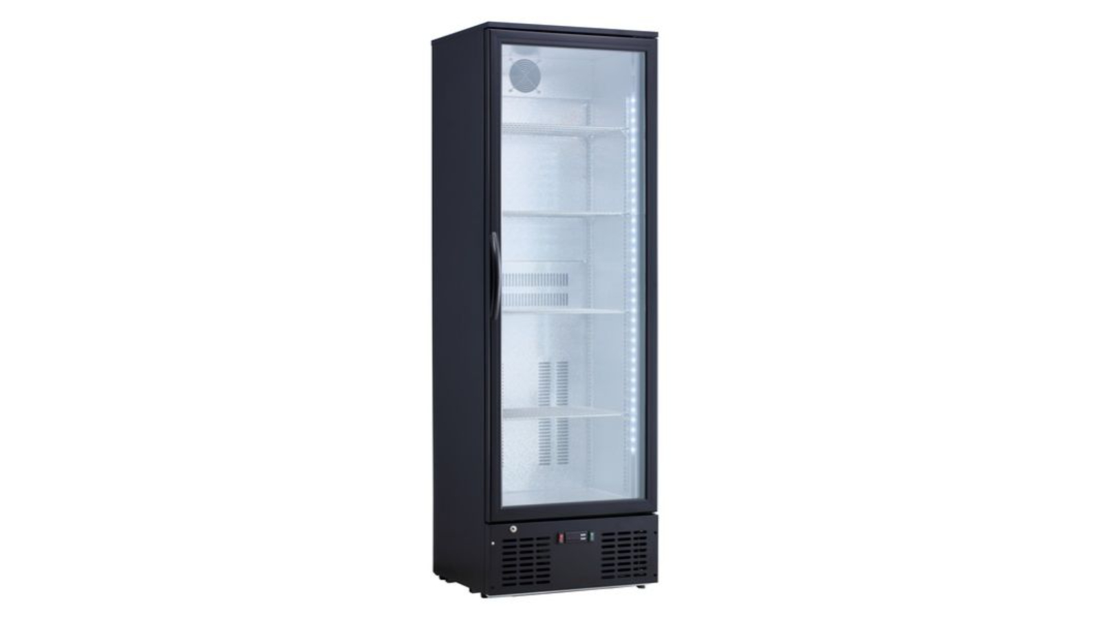 LCE LC-310E Single Glass Door Black Upright Drink Fridge | Harvey Norman