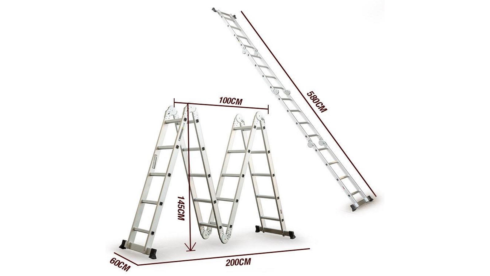 Bullet 5.8m Multipurpose Ladder Aluminium Extension Folding Adjustable ...