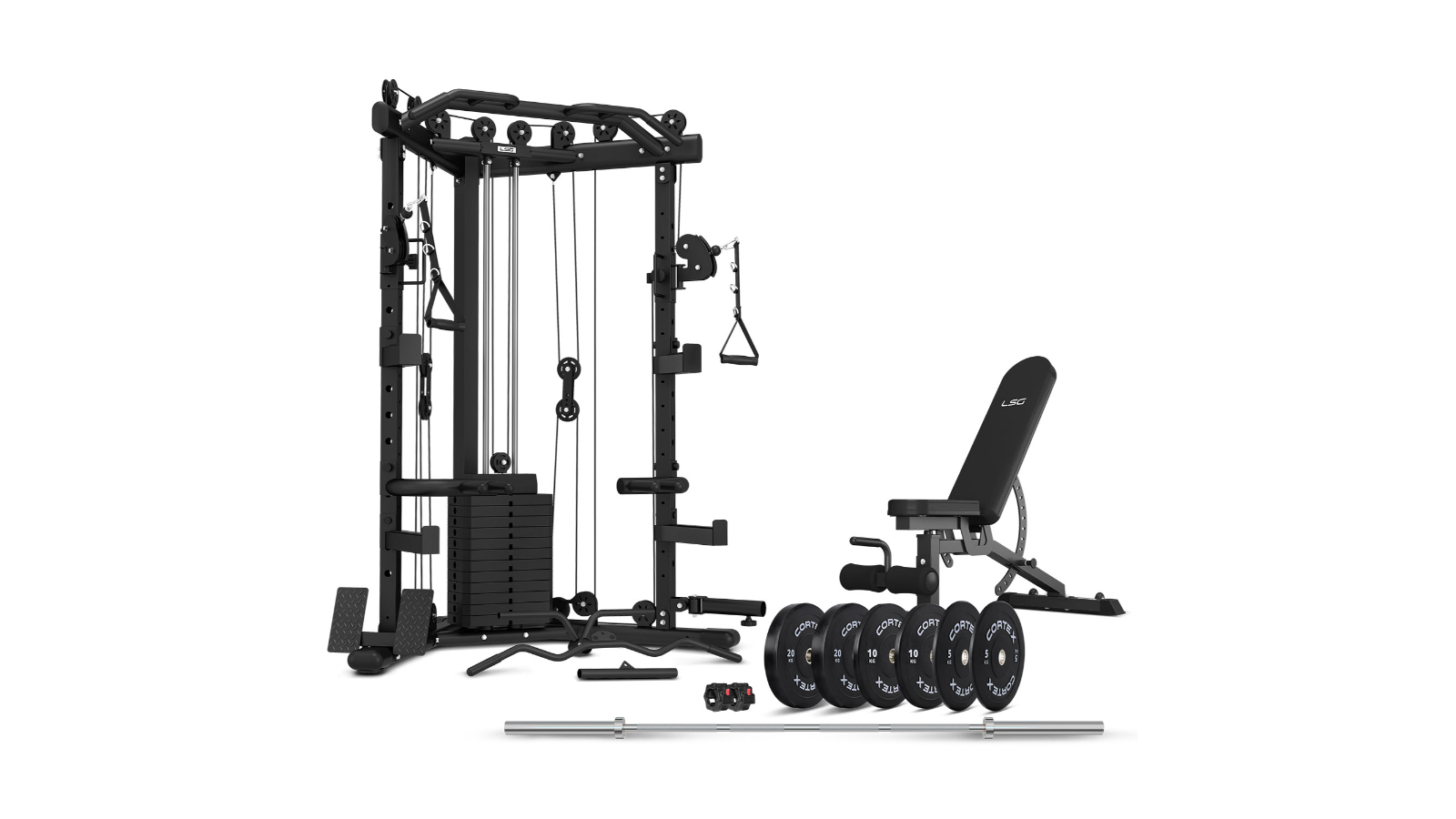 LSG Fitness GRK-110 with FID Bench, 90kg Olympic Weights, Barbell ...