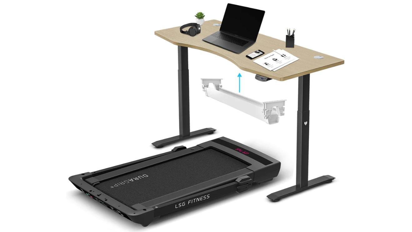 LSG Pacer Treadmill with Oak Standing Desk with Dual Motor Automatic ...