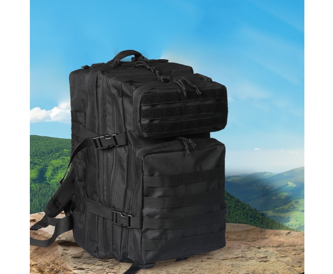 Slimbridge 45Litres Waterproof Military Backpack - Black | Harvey Norman