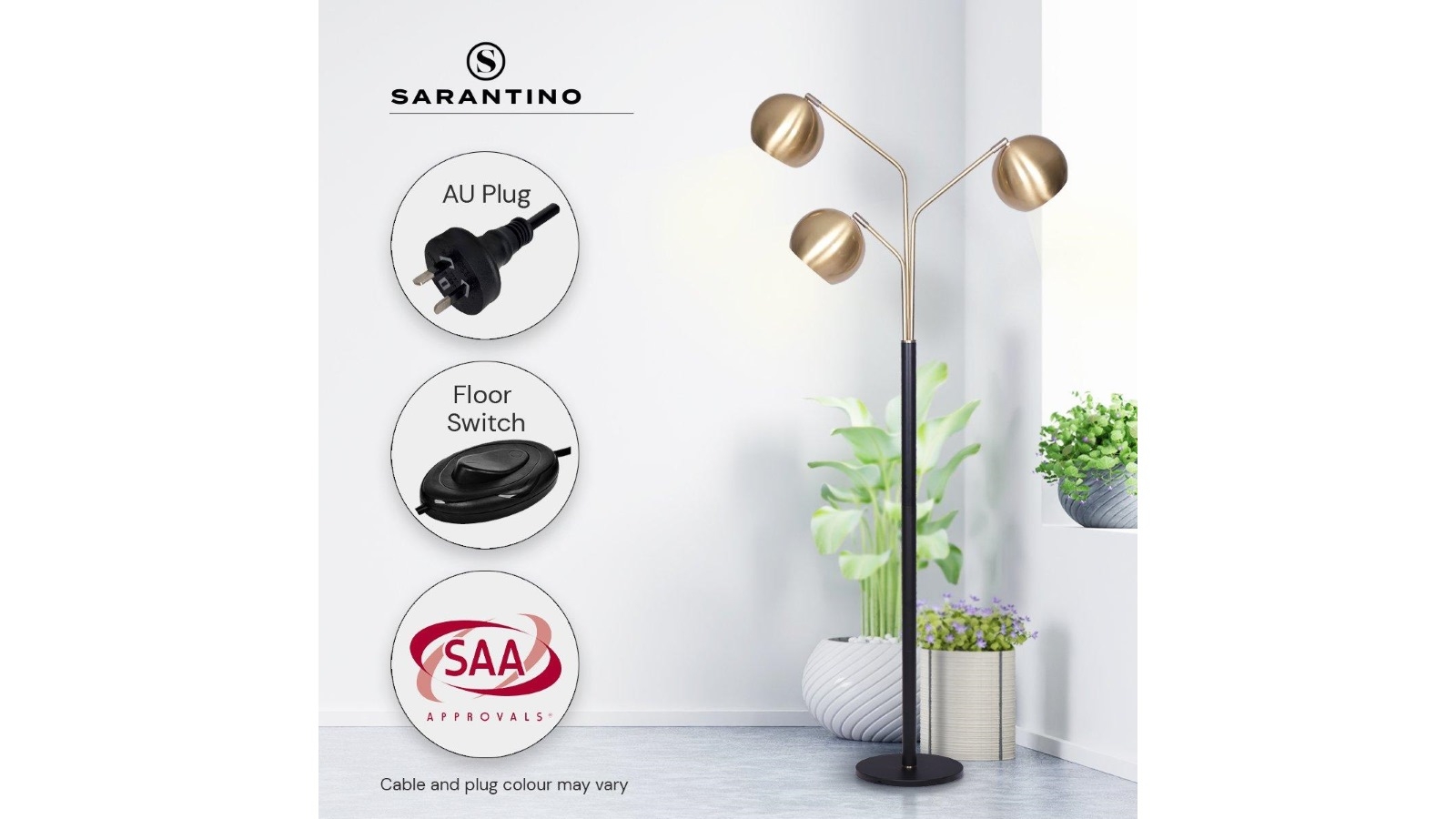 Sarantino Adjustable 3-Arm Arc Lamp | Harvey Norman