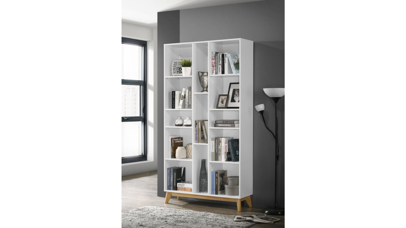 Design Square 5-Tier Lori Tall Open Multi-Shelves Bookcase Cabinet ...