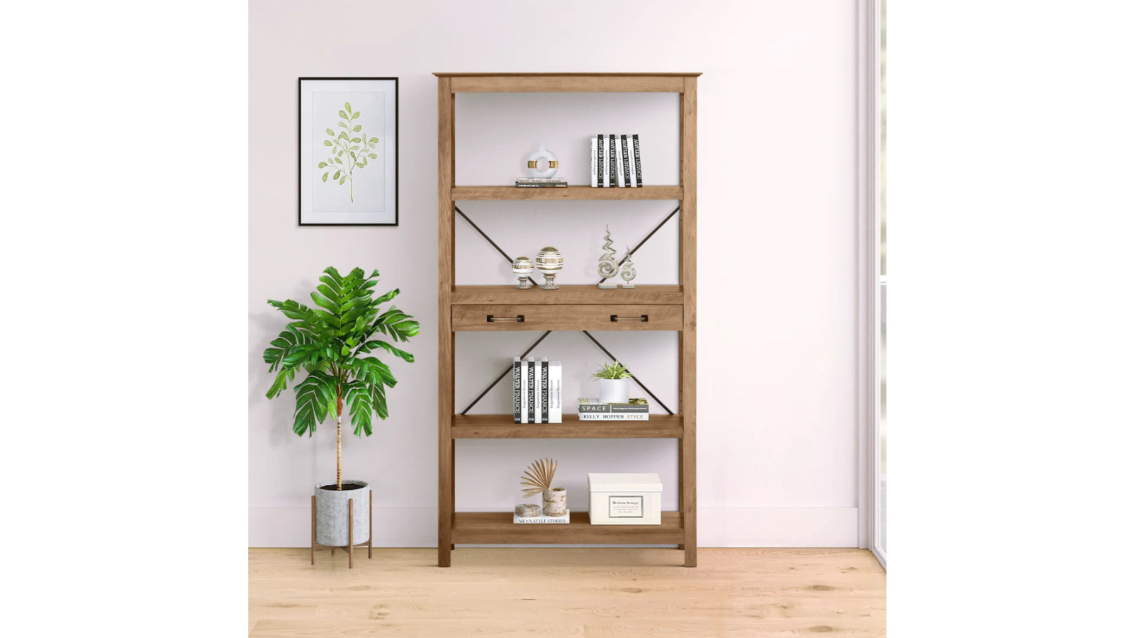 Maestro Furniture Rustic Oak Luca 4-Tier Shelves Display Bookcase with ...