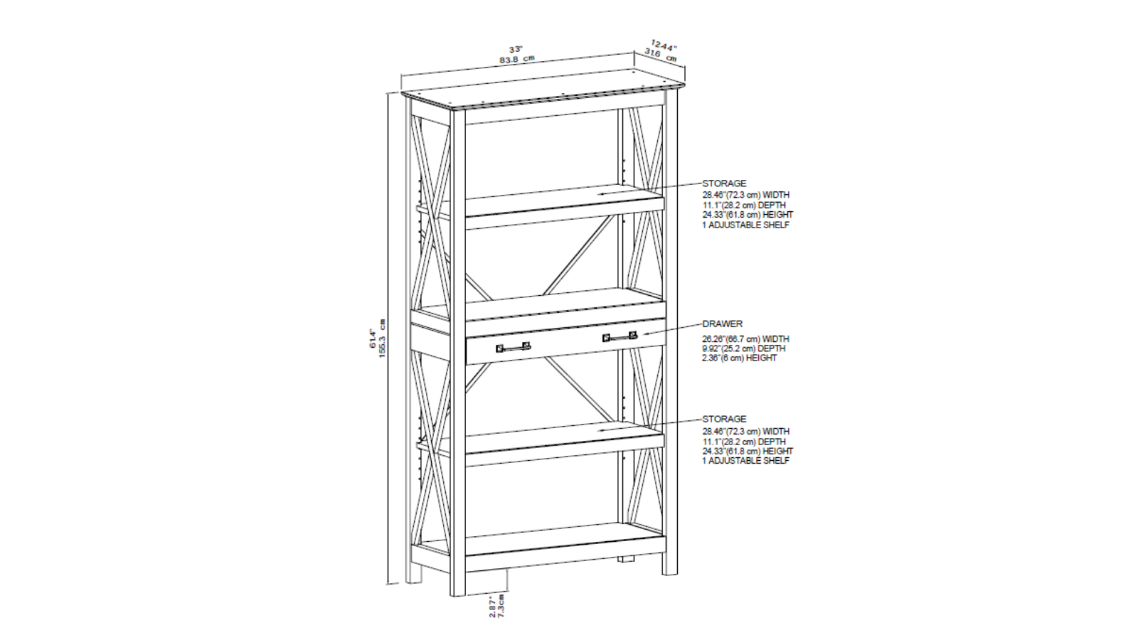 Maestro Furniture Rustic Oak Luca 4-Tier Shelves Display Bookcase with ...
