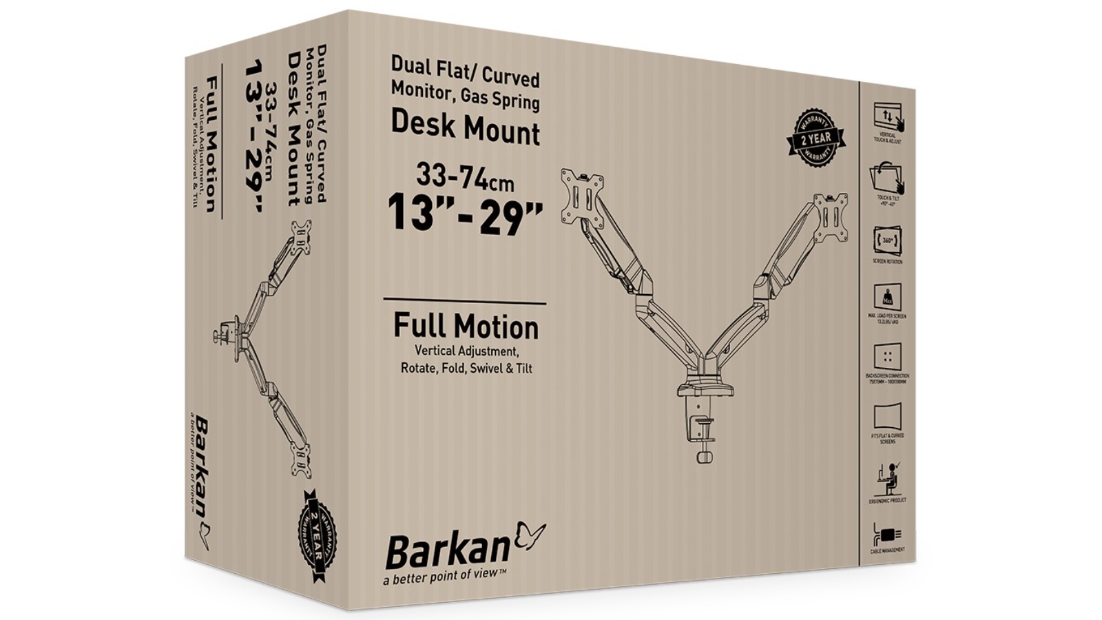 Barkan Dual Flat/Curved Monitor Gas Spring Desk Mount - 13-29inch ...