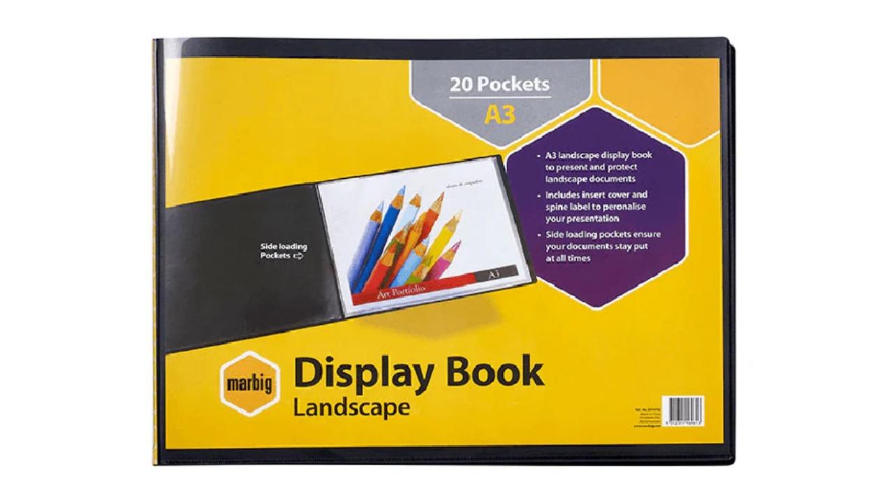 Marbig A3 Landscape Display Book 20 Pocket Sleeve - Black | Harvey Norman