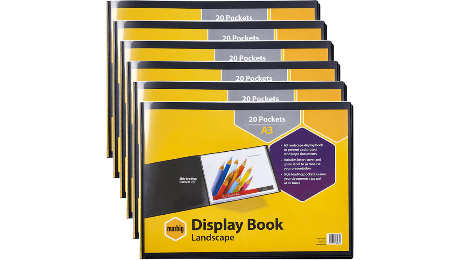 Marbig Pack of 6 A3 Landscape Display Book 20 Pocket Sleeve - Black ...