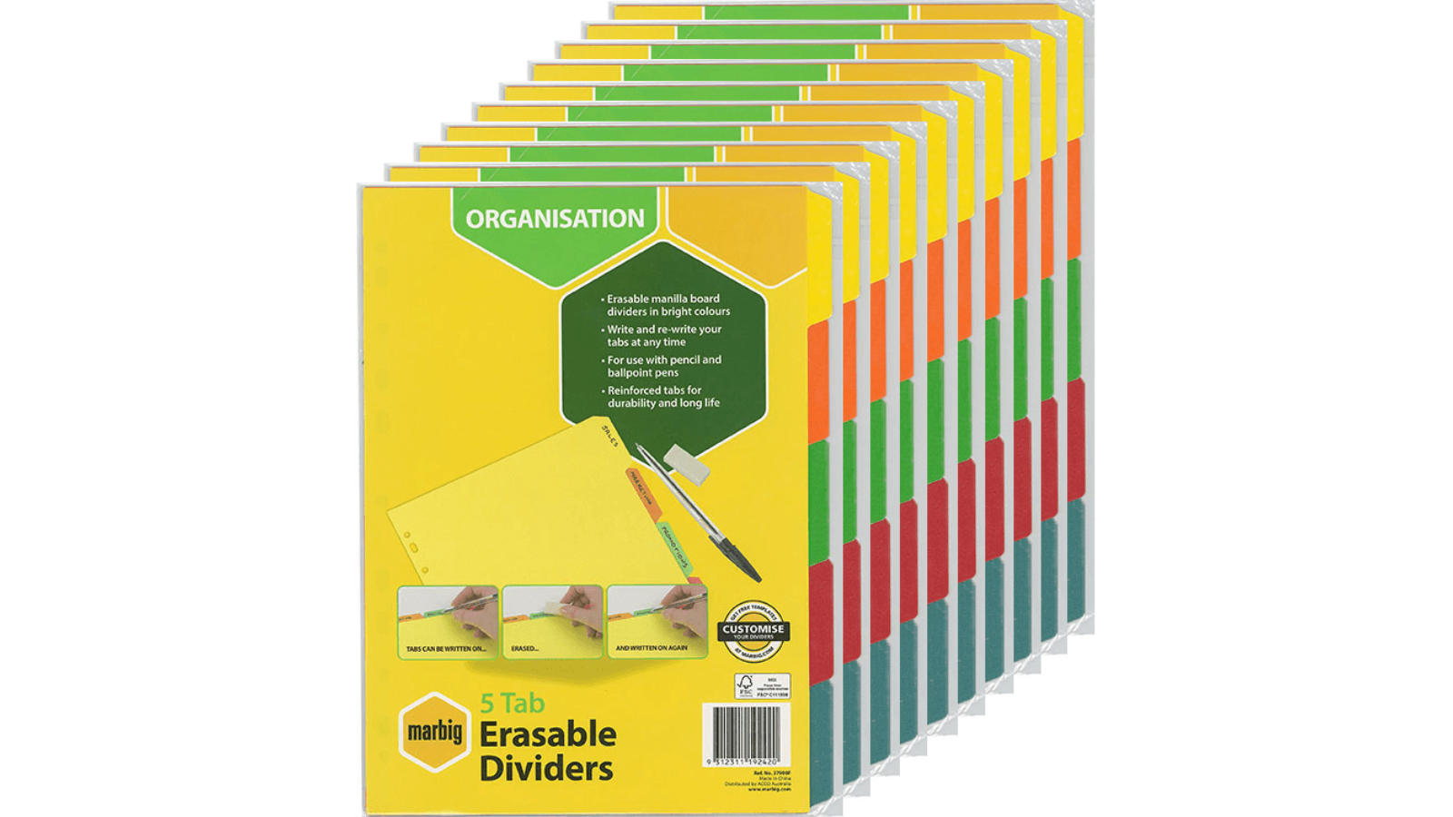 Marbig 37900F Pack of 10 Erasable Manilla 5-Tab A4 Divider - White ...