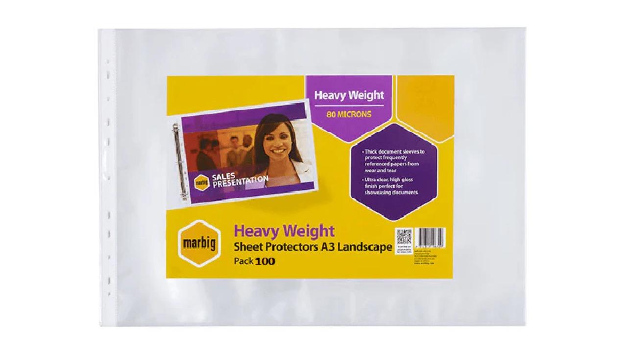 Marbig Pack of 100 Heavy Duty Landscape Sheet Protector A3 | Harvey Norman
