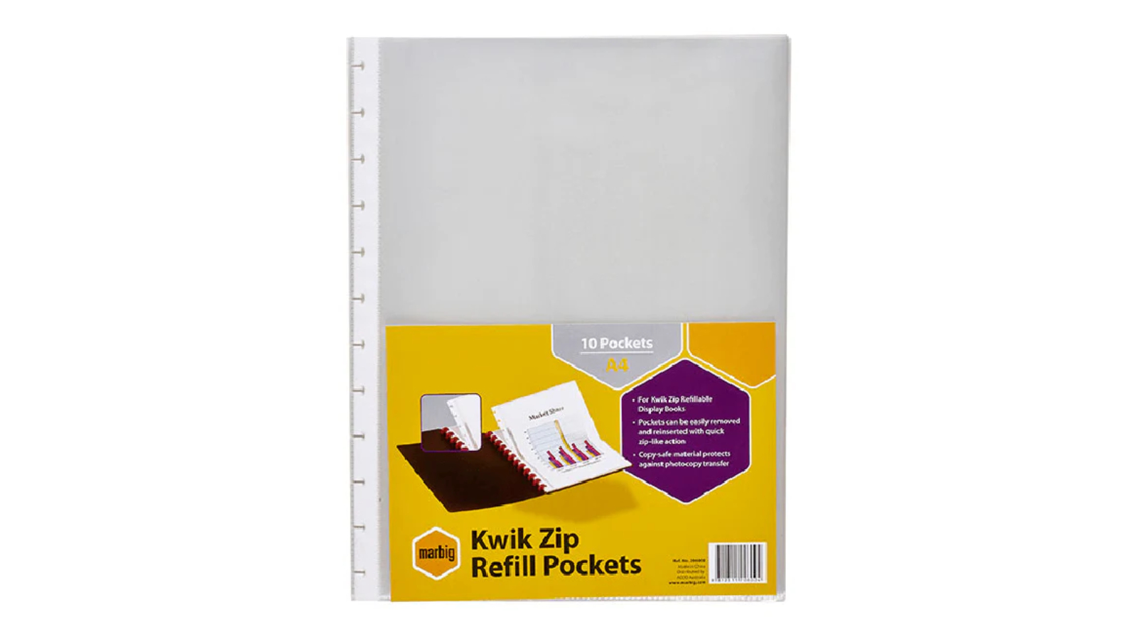 Marbig Pack of 10 A4 Kwik Zip Display Book Refills Sleeve - Clear ...