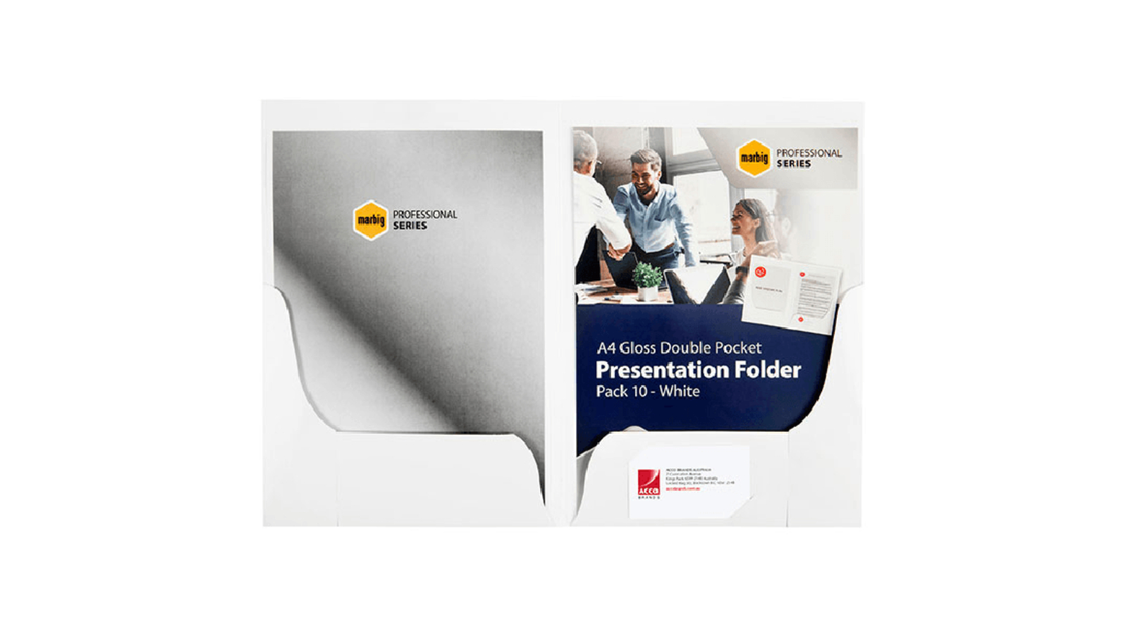 Marbig Pack of 10 Presentation Folder Double Pocket A4 - Gloss White ...