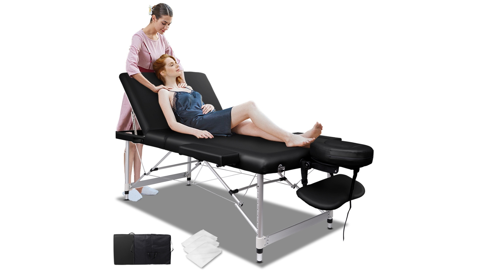 ALFORDSON Massage Table Portable 3 Fold Lift up 85cm - Black | Harvey ...